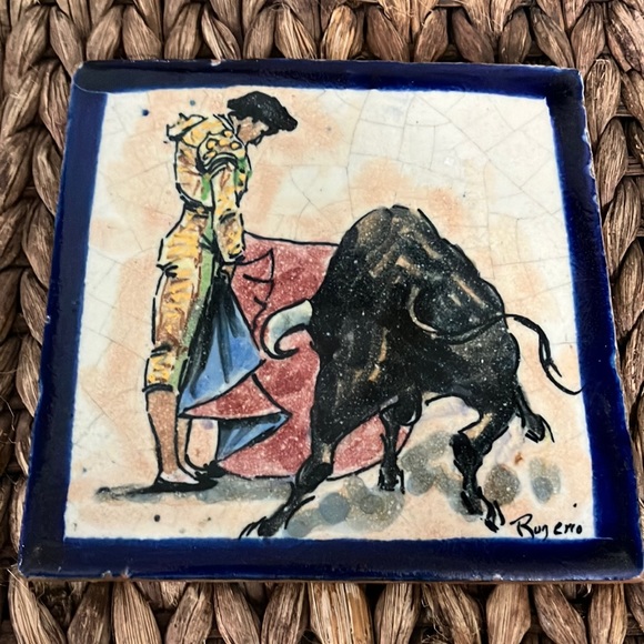 Accents | Decorative Ceramic Tile Bullfighter Hand Painted Signed ...